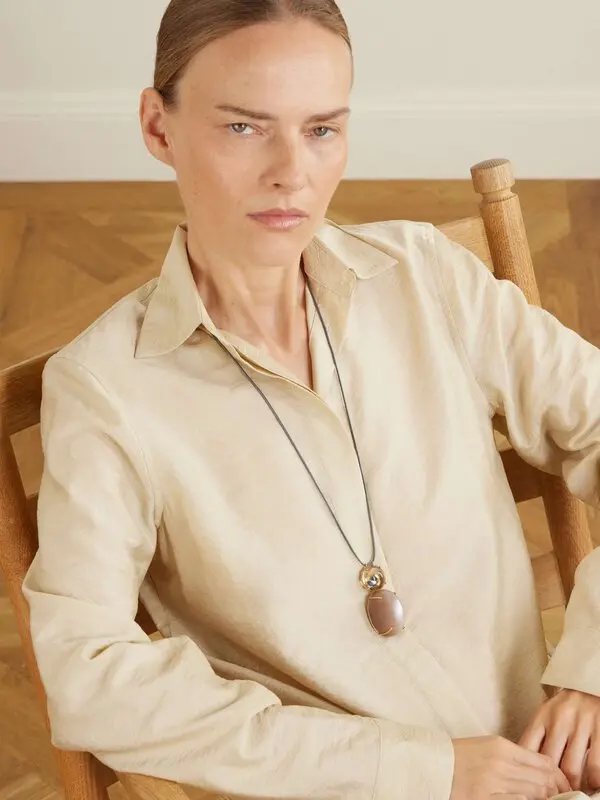 Marisa Klass 18-karat Gold, Quartz, Moonstone And Leather Necklace