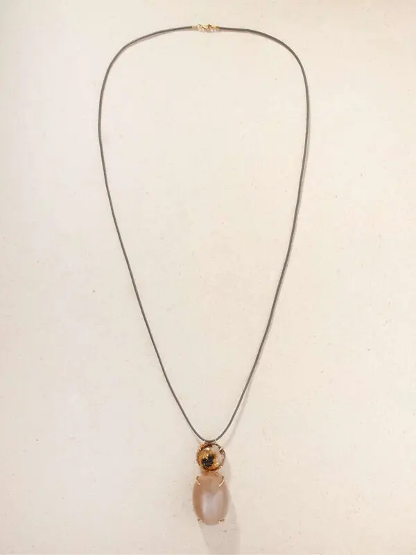 Marisa Klass 18-karat Gold, Quartz, Moonstone And Leather Necklace
