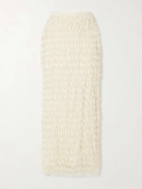 Maticevski Resonate Fringed Satin Midi Skirt - Cream