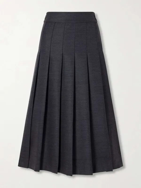 RÓHE Pleated Wool-blend Midi Skirt