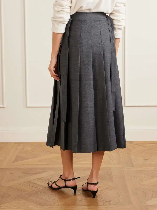 RÓHE Pleated Wool-blend Midi Skirt
