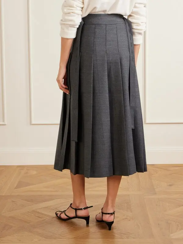 RÓHE Pleated Wool-blend Midi Skirt