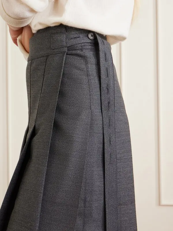 RÓHE Pleated Wool-blend Midi Skirt