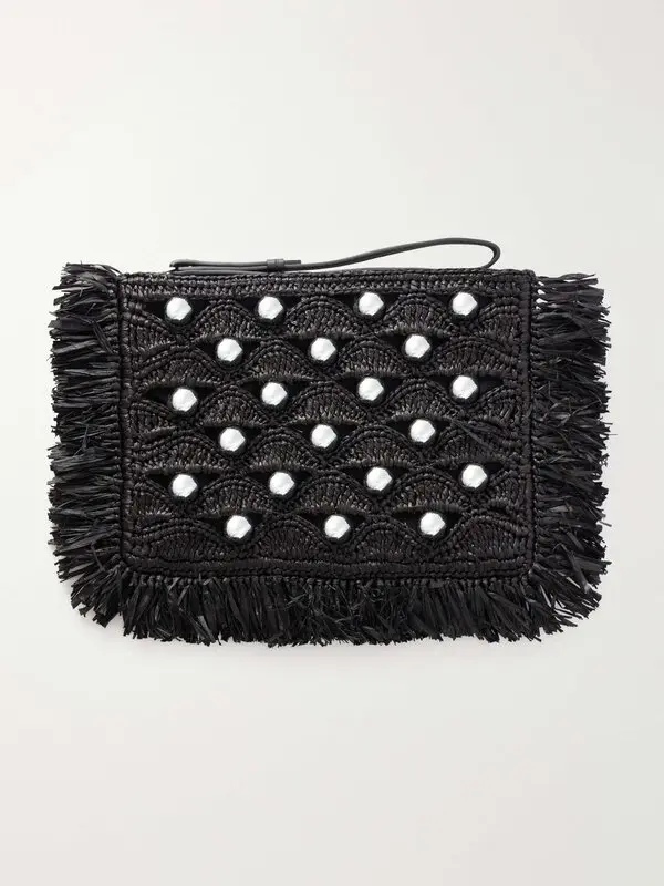 Rabanne Fringed Studded Raffia Clutch