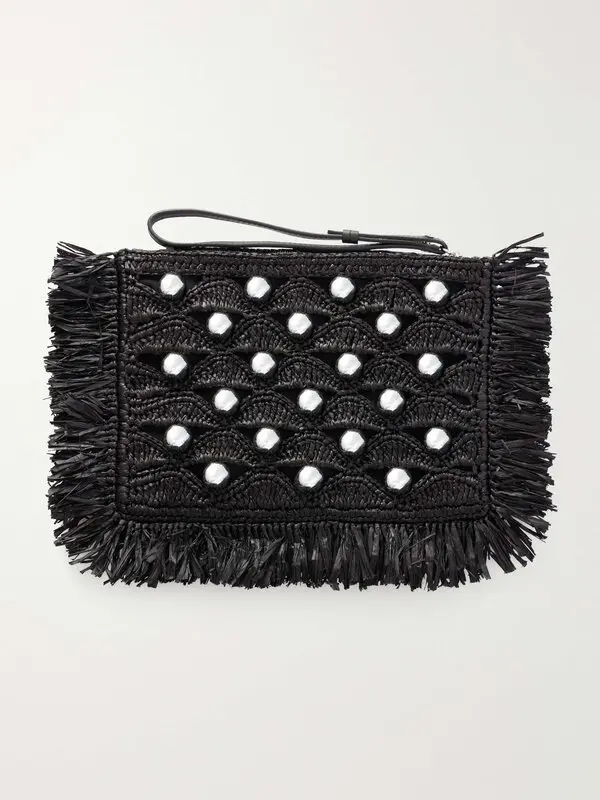 Rabanne Fringed Studded Raffia Clutch