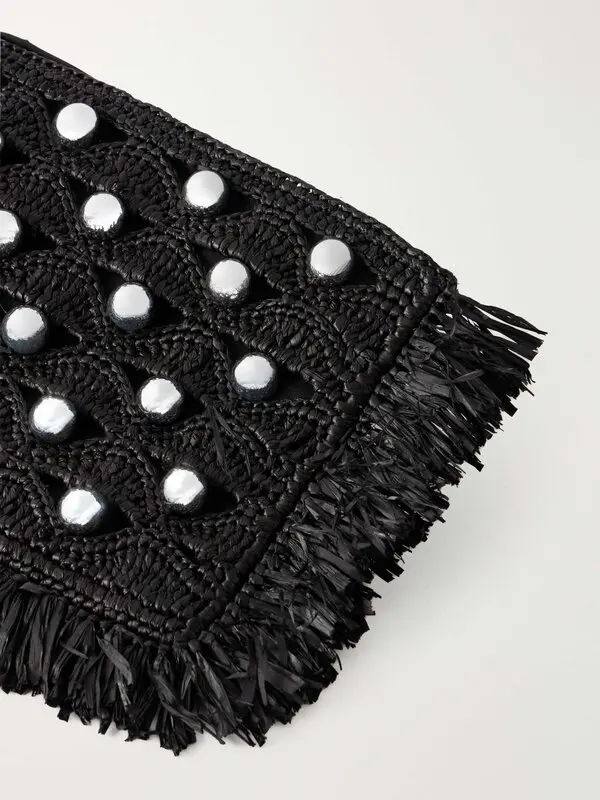 Rabanne Fringed Studded Raffia Clutch
