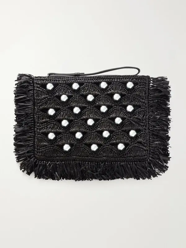 Rabanne Fringed Raffia Clutch - Black