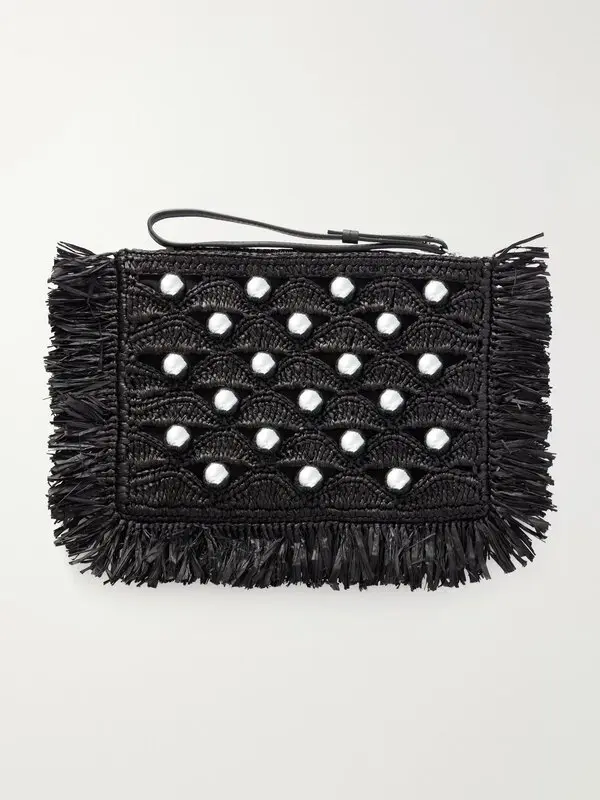 Rabanne Fringed Studded Raffia Clutch