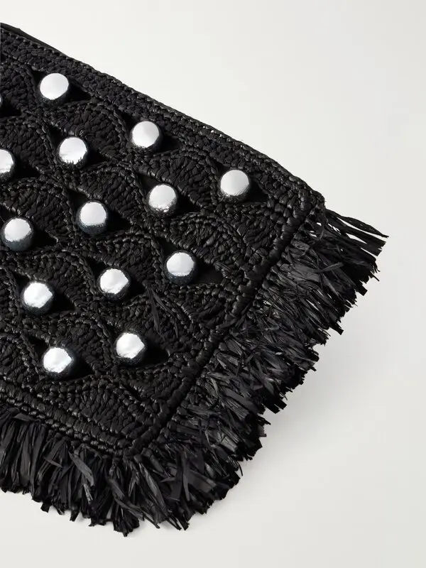 Rabanne Fringed Studded Raffia Clutch