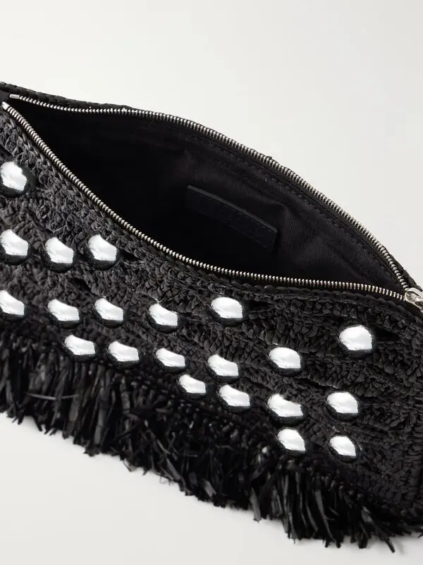 Rabanne Fringed Studded Raffia Clutch