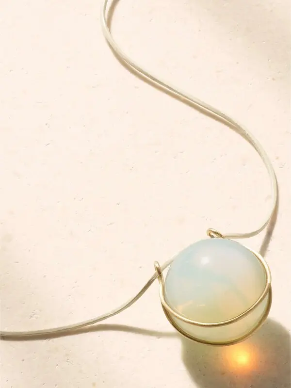 Marisa Klass 18-karat Gold, Moonstone And Leather Necklace - White