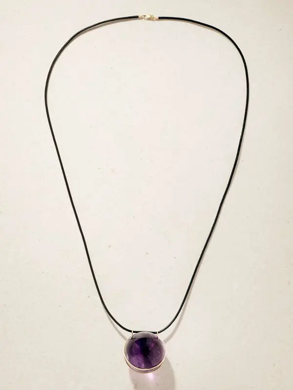 Marisa Klass 18-karat Gold, Amethyst And Leather Necklace