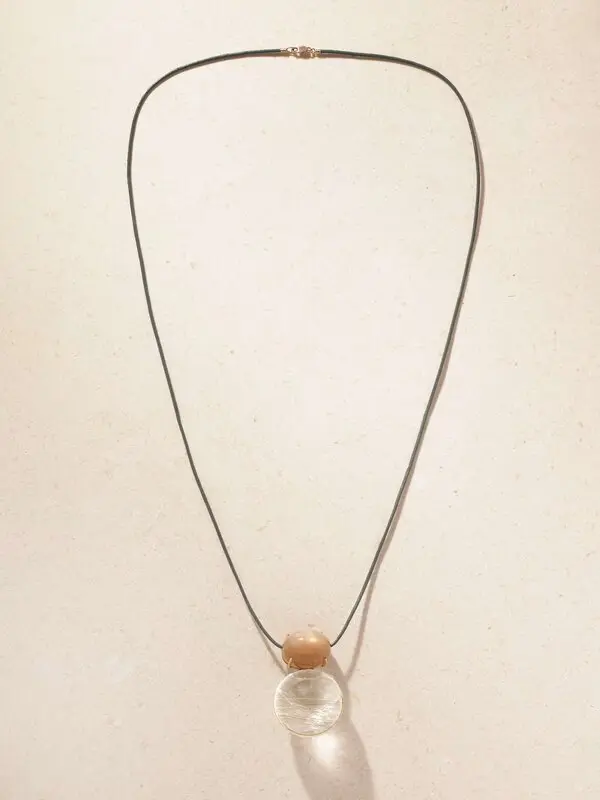 Marisa Klass 18-karat Gold, Moonstone, Rutilated Quartz And Leather Necklace