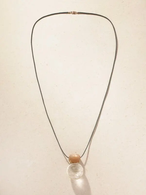 Marisa Klass 18-karat Gold, Moonstone, Rutilated Quartz And Leather Necklace