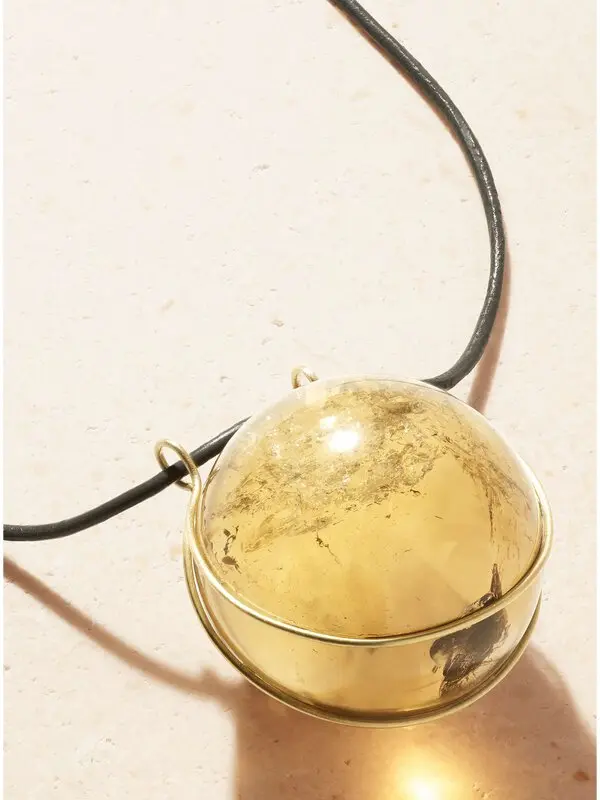 Marisa Klass 18-karat Gold, Citrine And Leather Necklace - Yellow