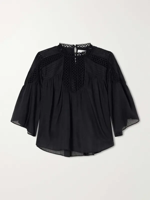 MARANT ETOILE Parina Lace-trimmed Woven Blouse - Black