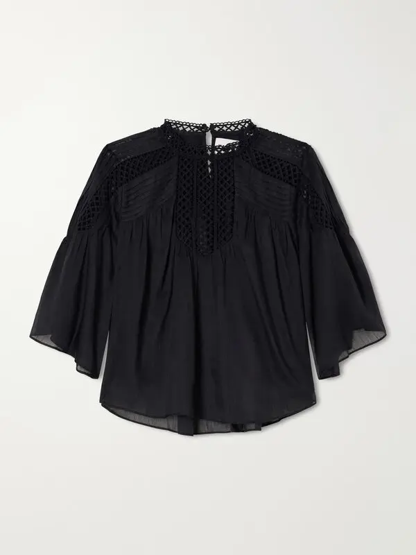 MARANT ETOILE Lace-trimmed Woven Blouse - Black