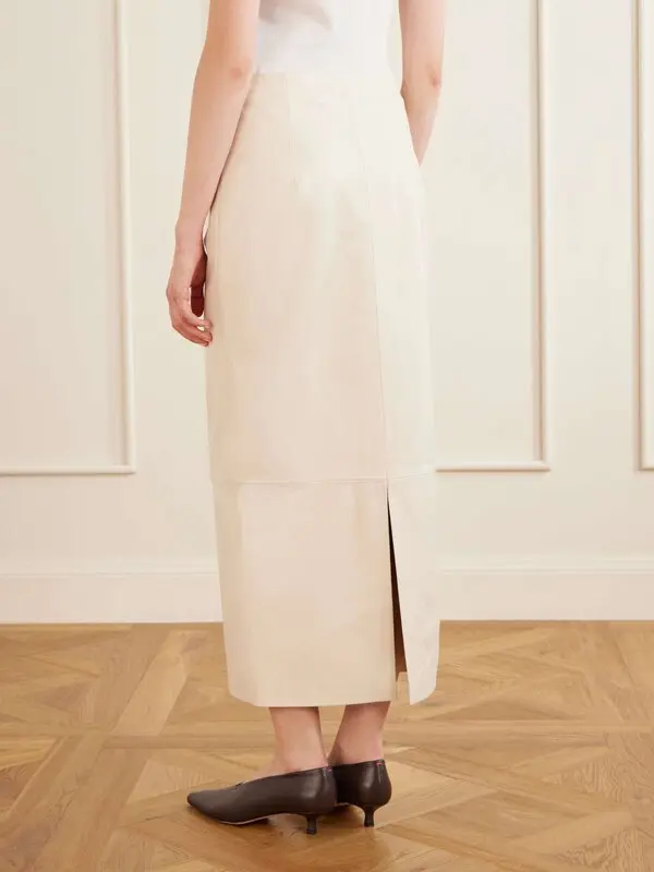 Loulou De Saison Inga Paneled Leather Midi Skirt
