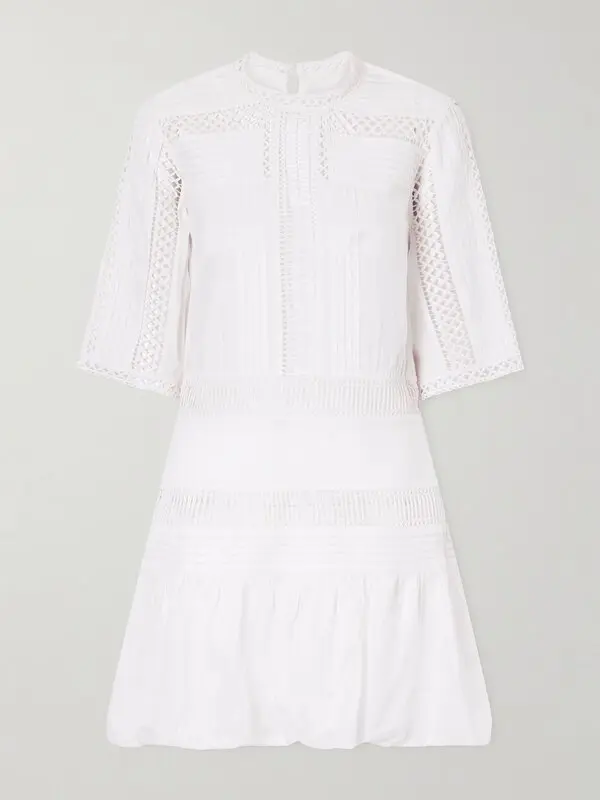 MARANT ETOILE Lace-trimmed Woven Mini Dress - White