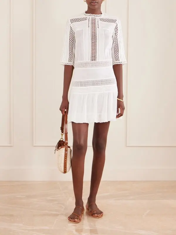 MARANT ETOILE Paige' Lace-trimmed Woven Mini Dress - White