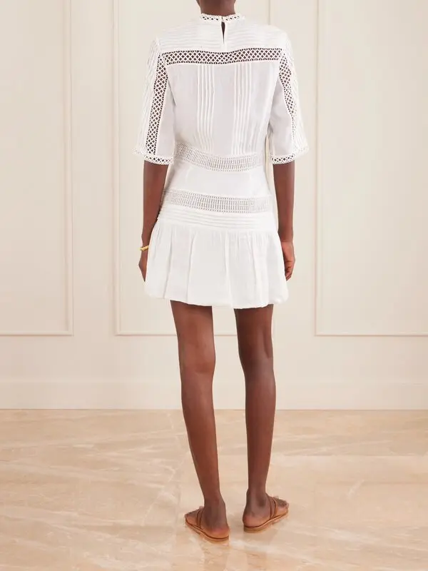 MARANT ETOILE Paige' Lace-trimmed Woven Mini Dress - White