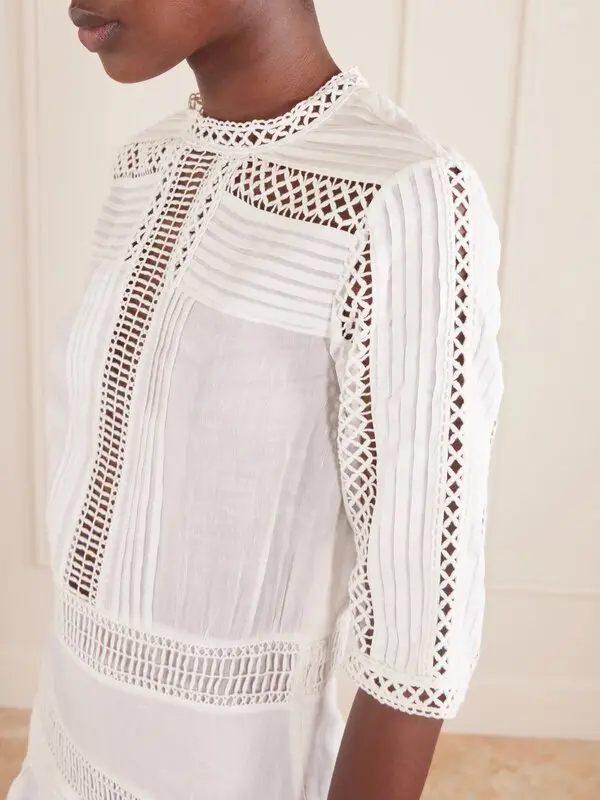 MARANT ETOILE Paige' Lace-trimmed Woven Mini Dress - White