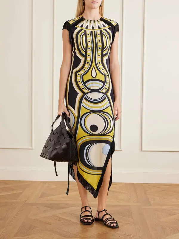 La DoubleJ Fringed Printed Silk-voile Mini Dress