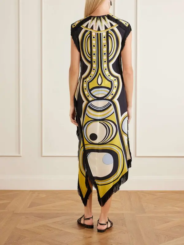 La DoubleJ Fringed Printed Silk-voile Mini Dress