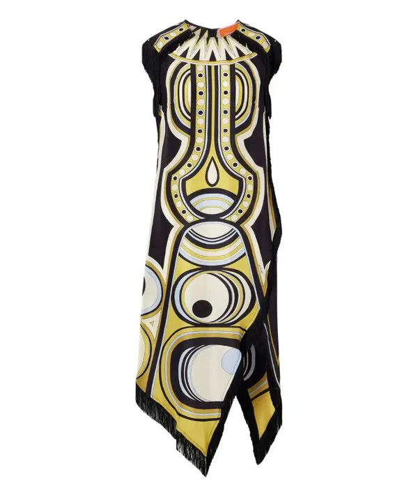 La DoubleJ Fringed Printed Silk-voile Mini Dress - Gold