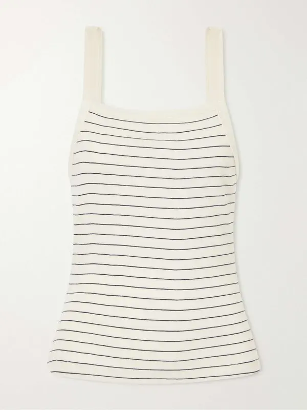 LESET Nando Striped Ribbed Cotton Tank - White