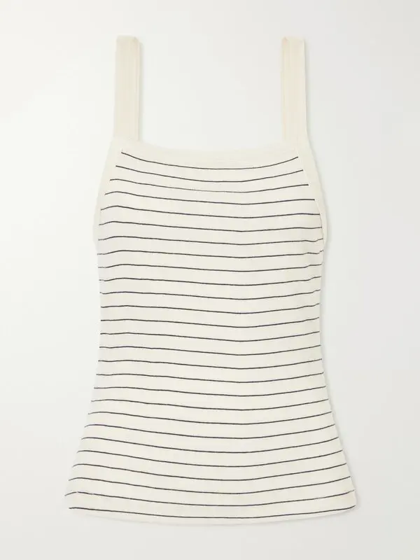 LESET Striped Ribbed Cotton Tank - White