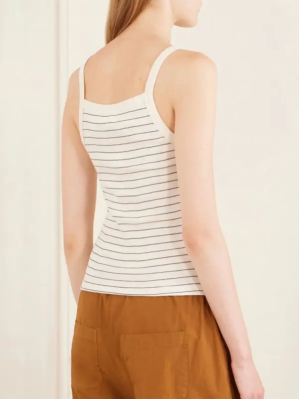 LESET Striped Ribbed Cotton Tank - White