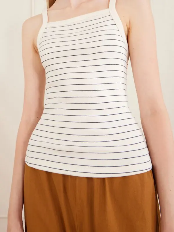 LESET Striped Ribbed Cotton Tank - White