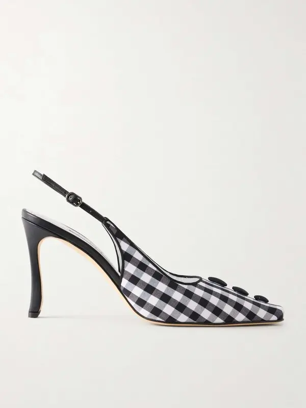 Manolo Blahnik Alexa 90 Embellished Gingham Woven Pumps - Black