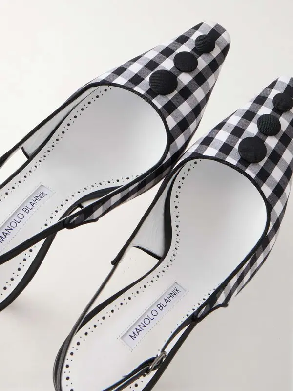 Manolo Blahnik Alexa 90 Embellished Gingham Woven Pumps