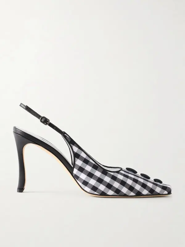 Manolo Blahnik Alexa 90 Embellished Gingham Slingback Pumps - Black