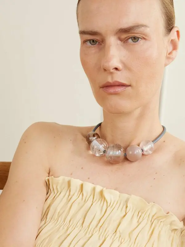 Marisa Klass 18-karat Gold, Leather, Quartz, And Sunstone Necklace