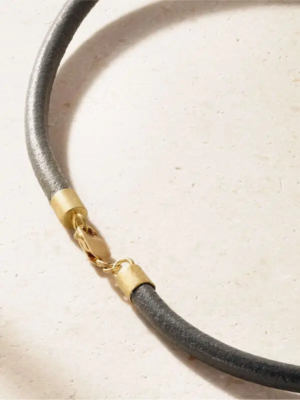 Marisa Klass 18-karat Gold, Leather, Quartz, And Sunstone Necklace