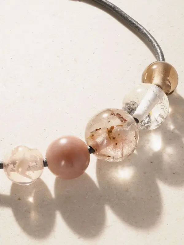 Marisa Klass 18-karat Gold, Leather, Quartz, And Sunstone Necklace