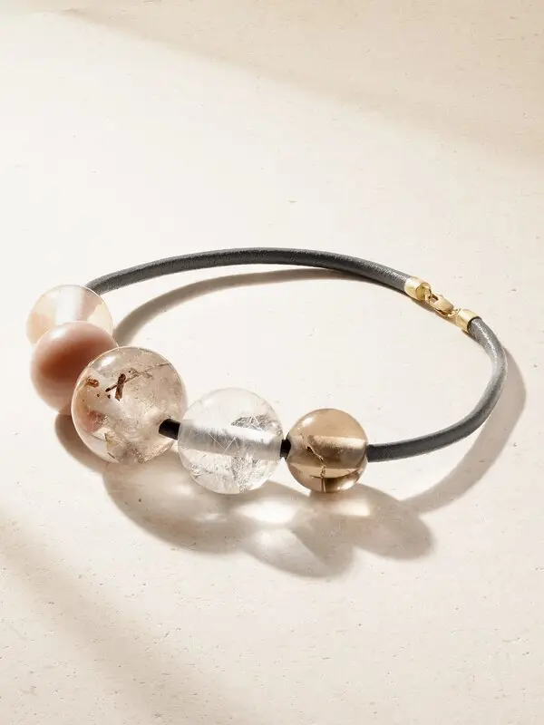 Marisa Klass 18-karat Gold, Leather, Quartz, And Sunstone Necklace - Multi