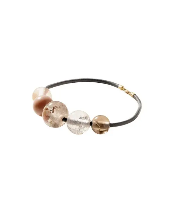 Marisa Klass 18-karat Gold, Leather, Quartz, And Sunstone Necklace - Multi
