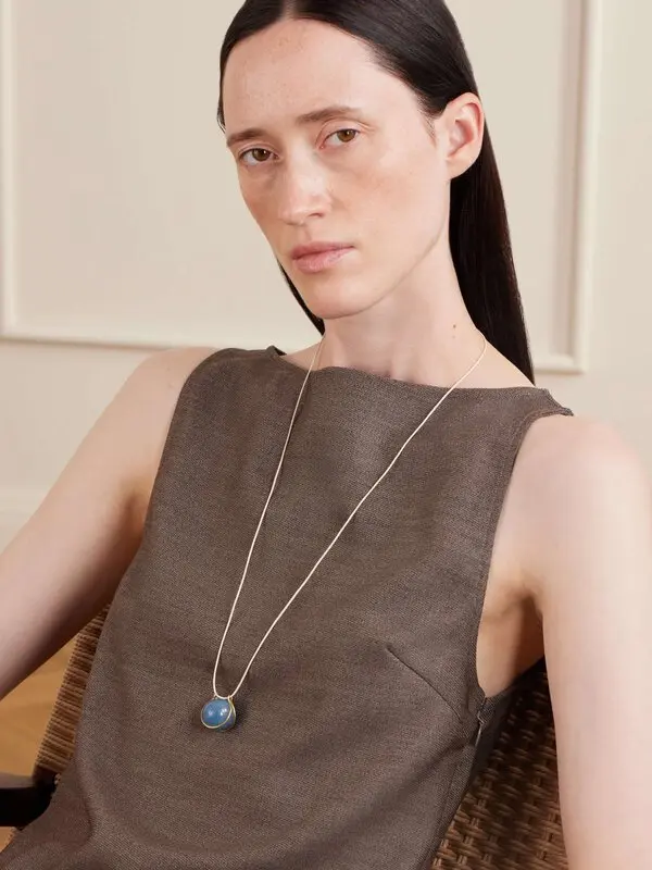 Marisa Klass 18-karat Gold, Aquamarine And Leather Necklace