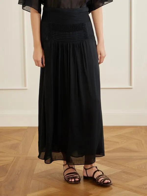MARANT ETOILE Embroidered Crepon Midi Skirt