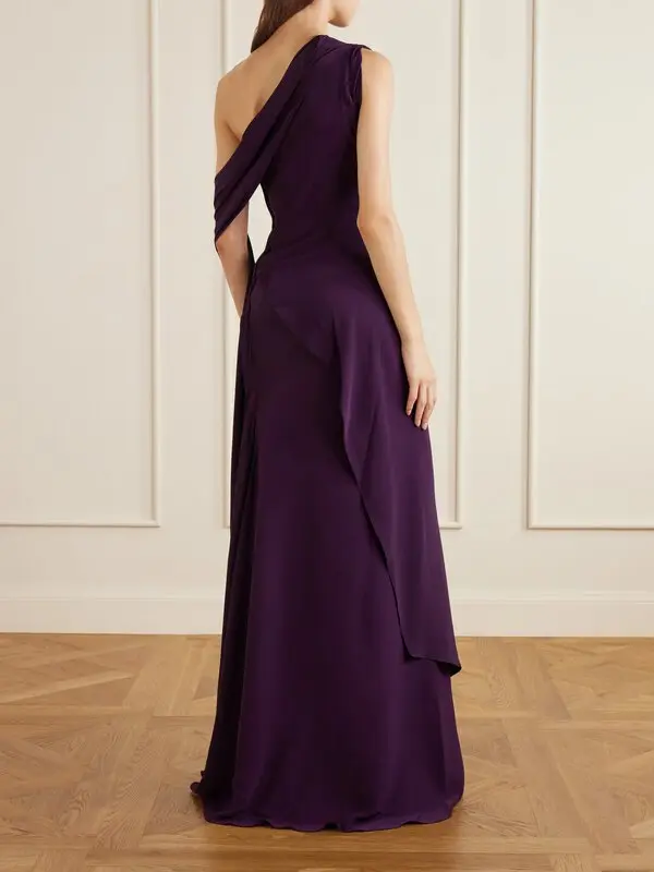 MARMAR HALIM One-shoulder Satin Gown With Trailing Scarf Detail