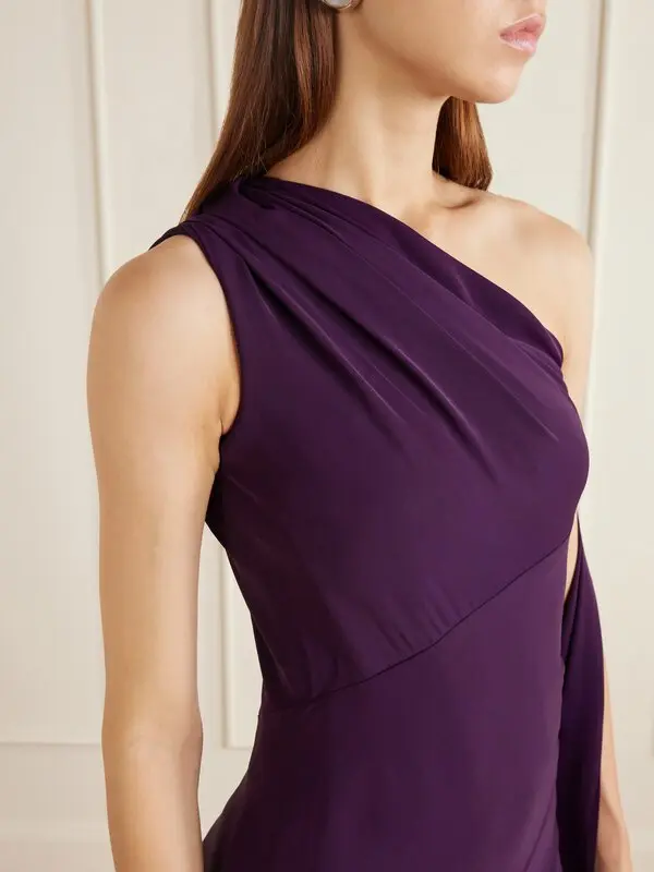 MARMAR HALIM One-shoulder Satin Gown With Trailing Scarf Detail