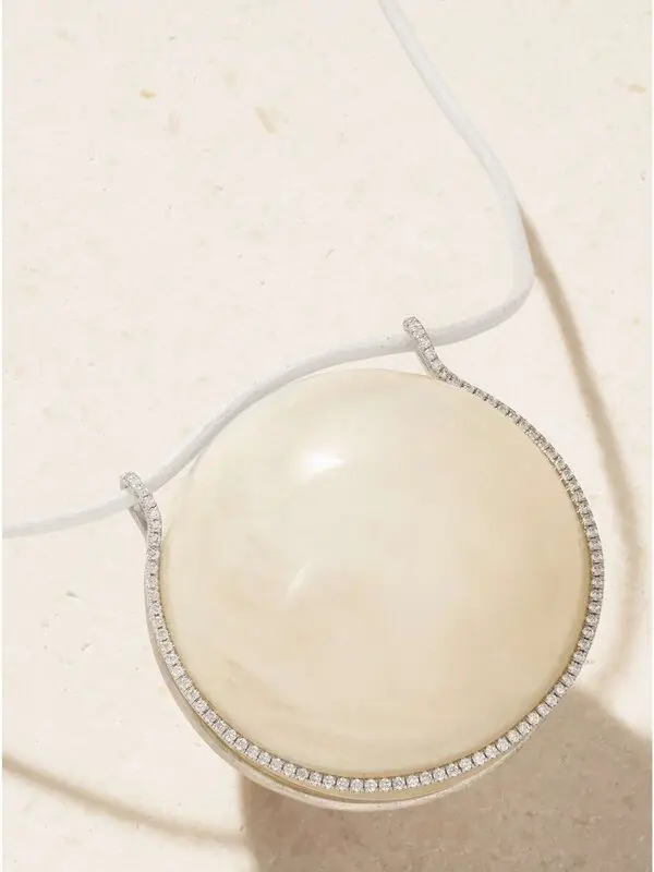 Marisa Klass 18-karat White Gold, Diamond And Moonstone Necklace - Cream