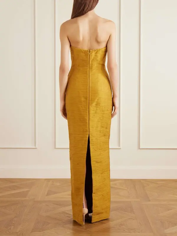MARMAR HALIM Cape-effect Plissé Satin Gown
