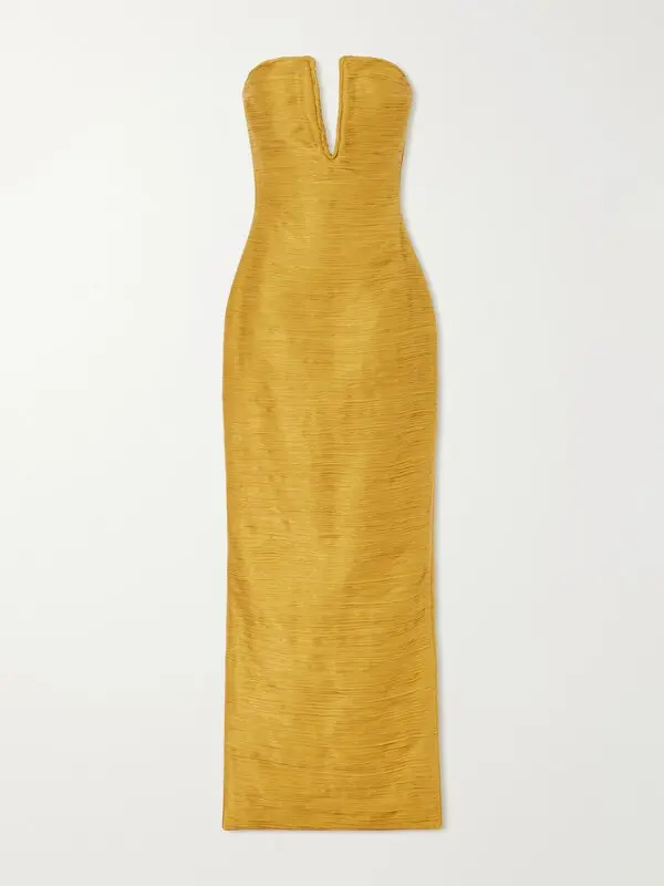 MARMAR HALIM Cape Effect Plissé Satin Gown