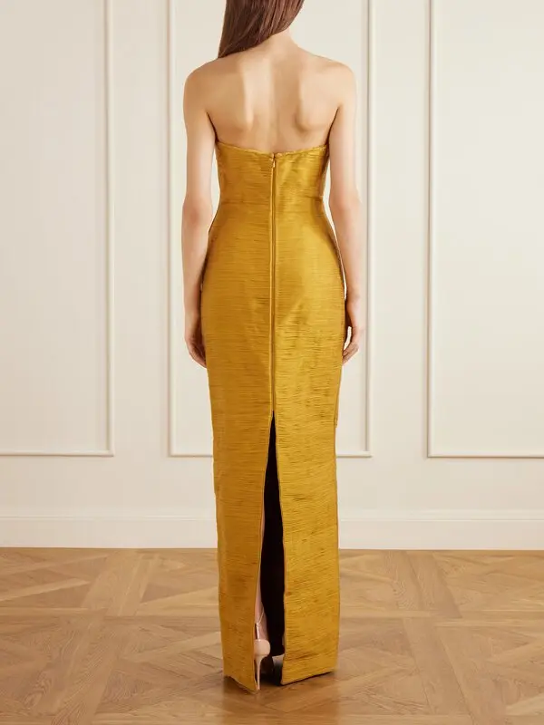 MARMAR HALIM Cape Effect Plissé Satin Gown