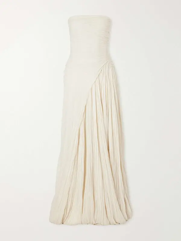 MARMAR HALIM Pleated Crepe De Chine Gown - White